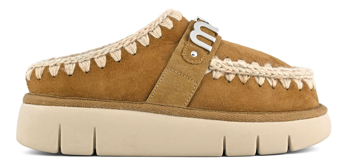 Mou Boots Bounce Clog Metal Logo - Cognac | Spiders Whitby