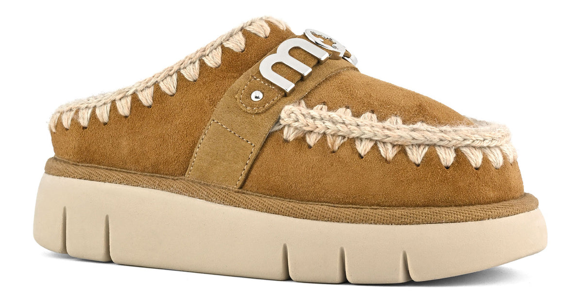 Mou Boots Bounce Clog Metal Logo - Cognac | Spiders Whitby