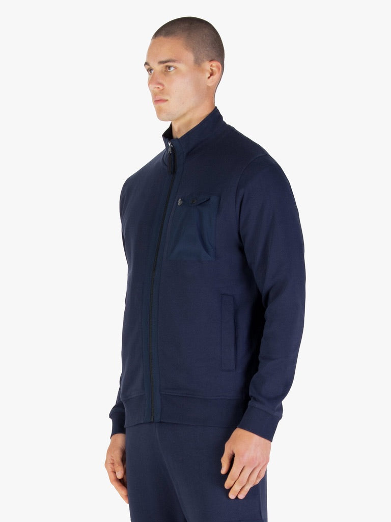 LUKE 1977 Sutton Zip Through Sweater - Dark Navy | Spiders Whitby
