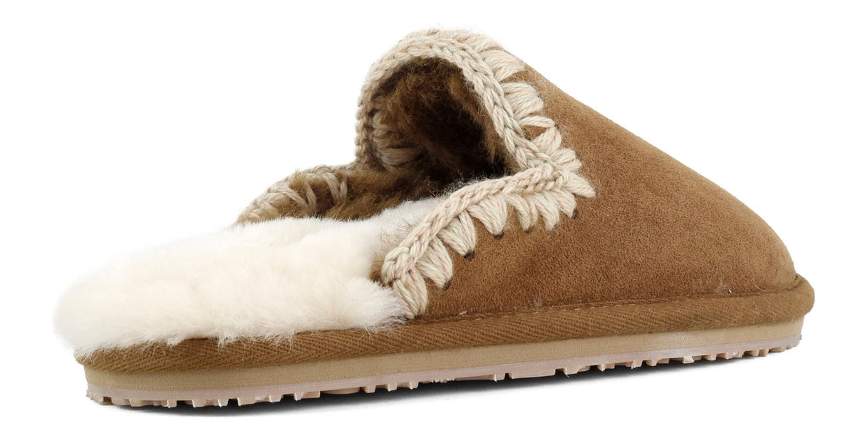Mou Boots Suede Slipper Eskimo Stitch - Cognac | Spiders Whitby