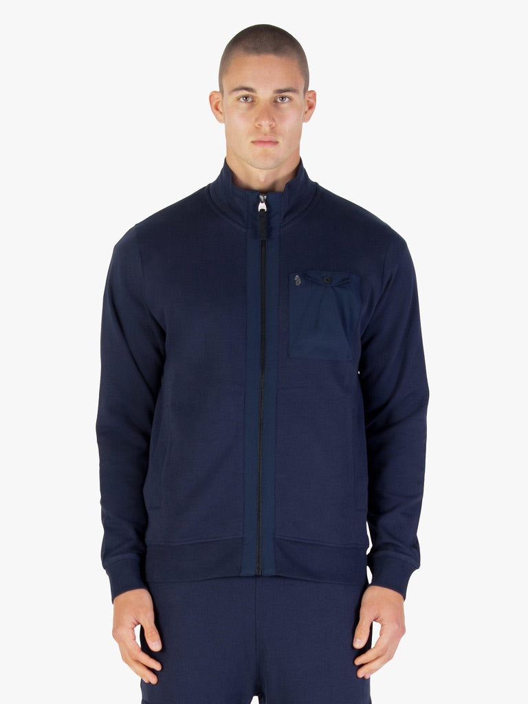 LUKE 1977 Sutton Zip Through Sweater - Dark Navy | Spiders Whitby